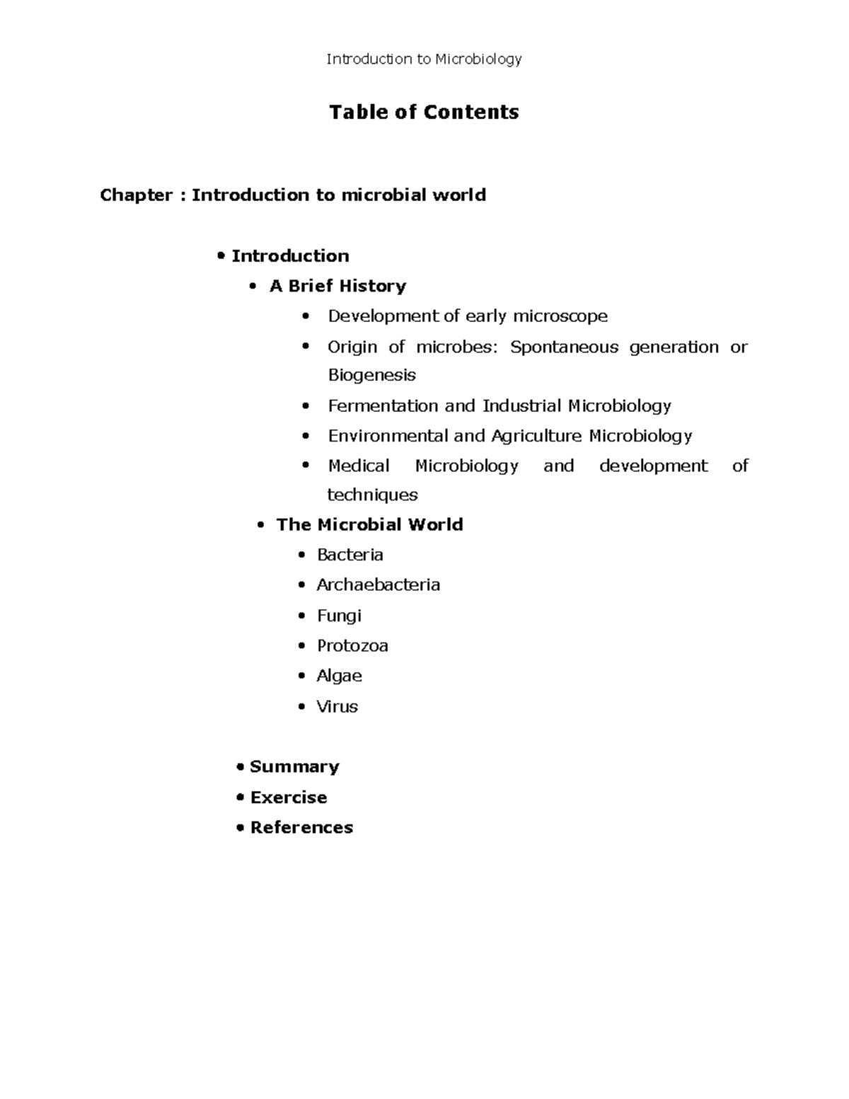 Unit -16 Introduction to microbial - Introduction to Microbiology Table ...
