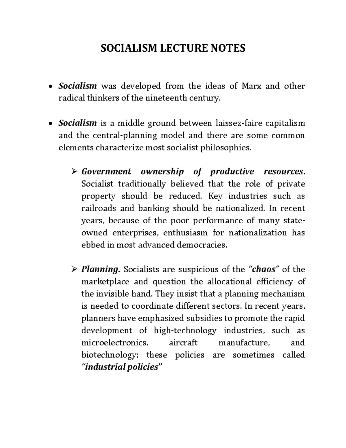 Socialism Lecture Notes - BS Economics - Studocu