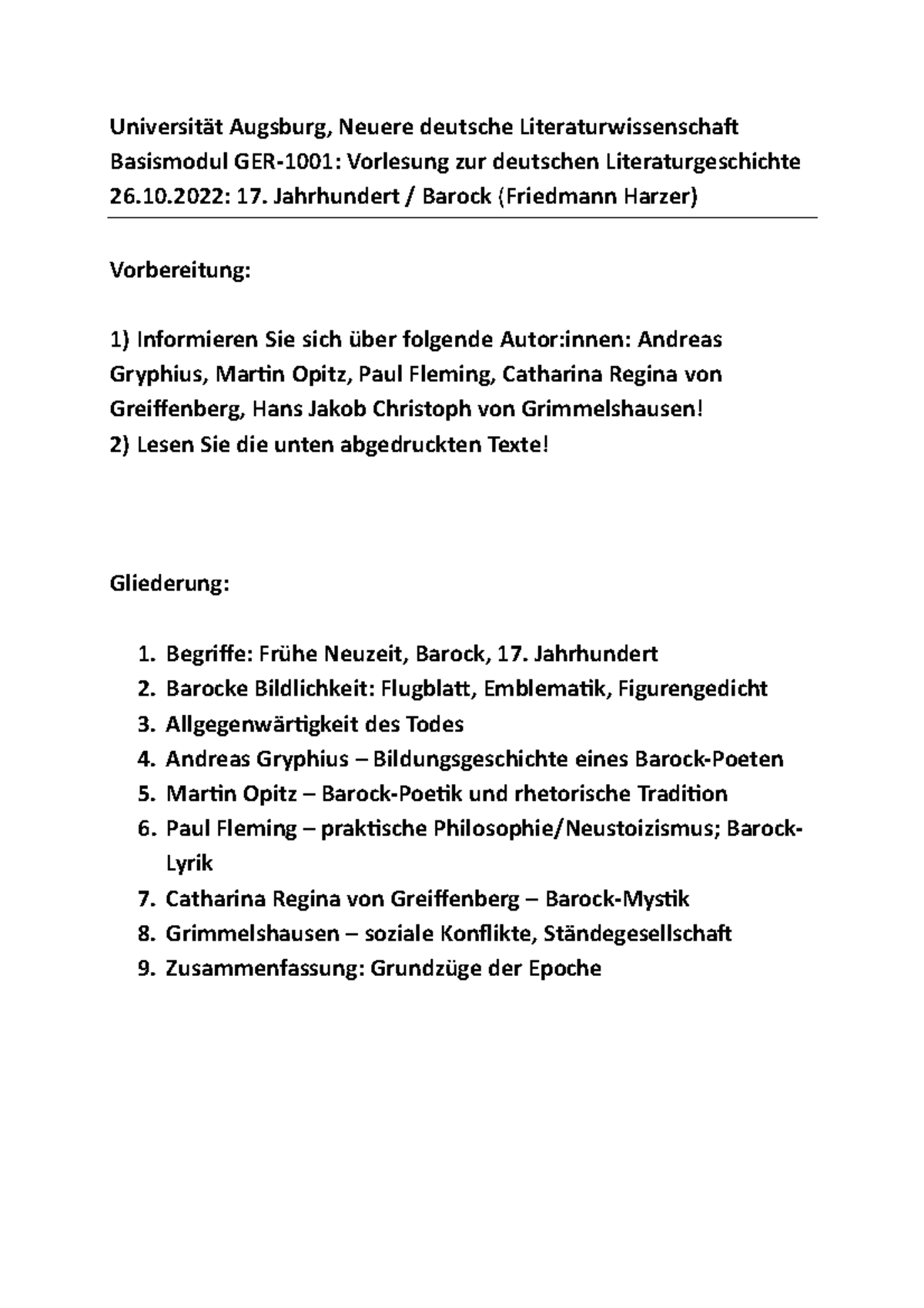 RV Barock Handout - Universität Augsburg, Neuere deutsche ...