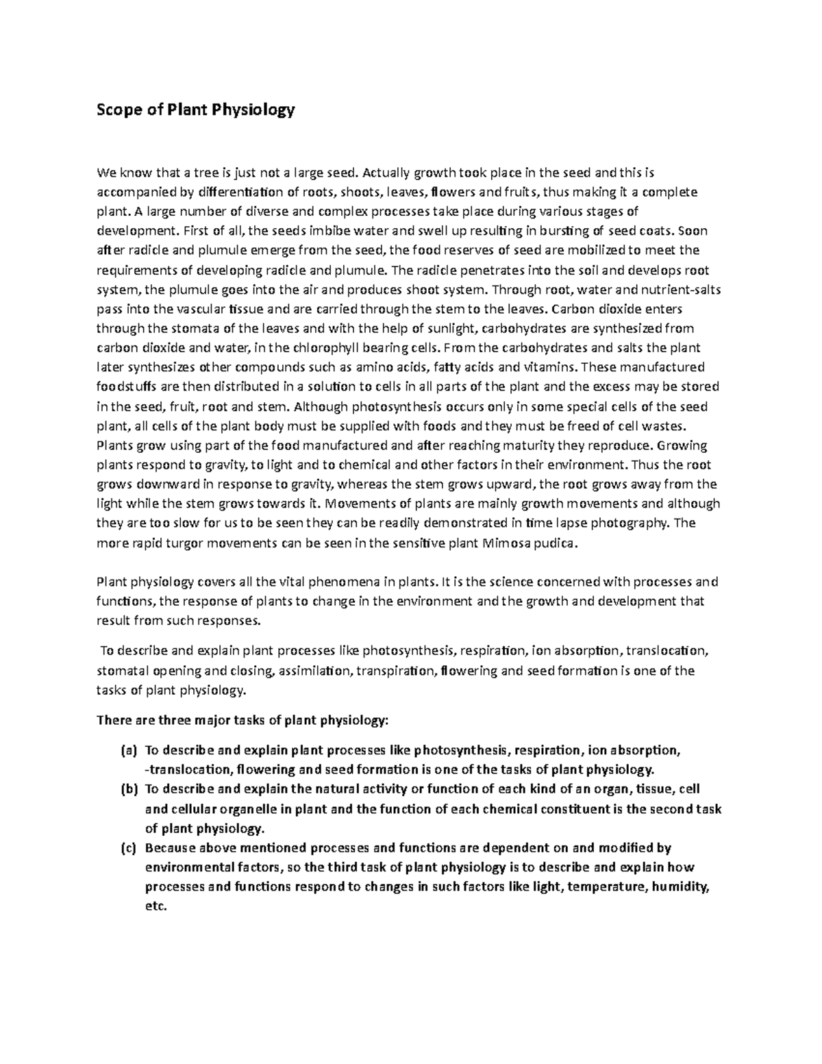 Scope of plant physiology - Scope of Plant Physiology We know that a ...