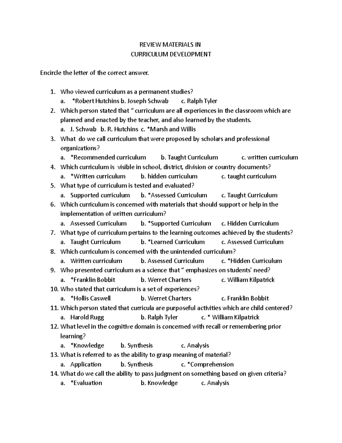 Curriculum Development LET Reviewer REVIEW MATERIALS IN CURRICULUM