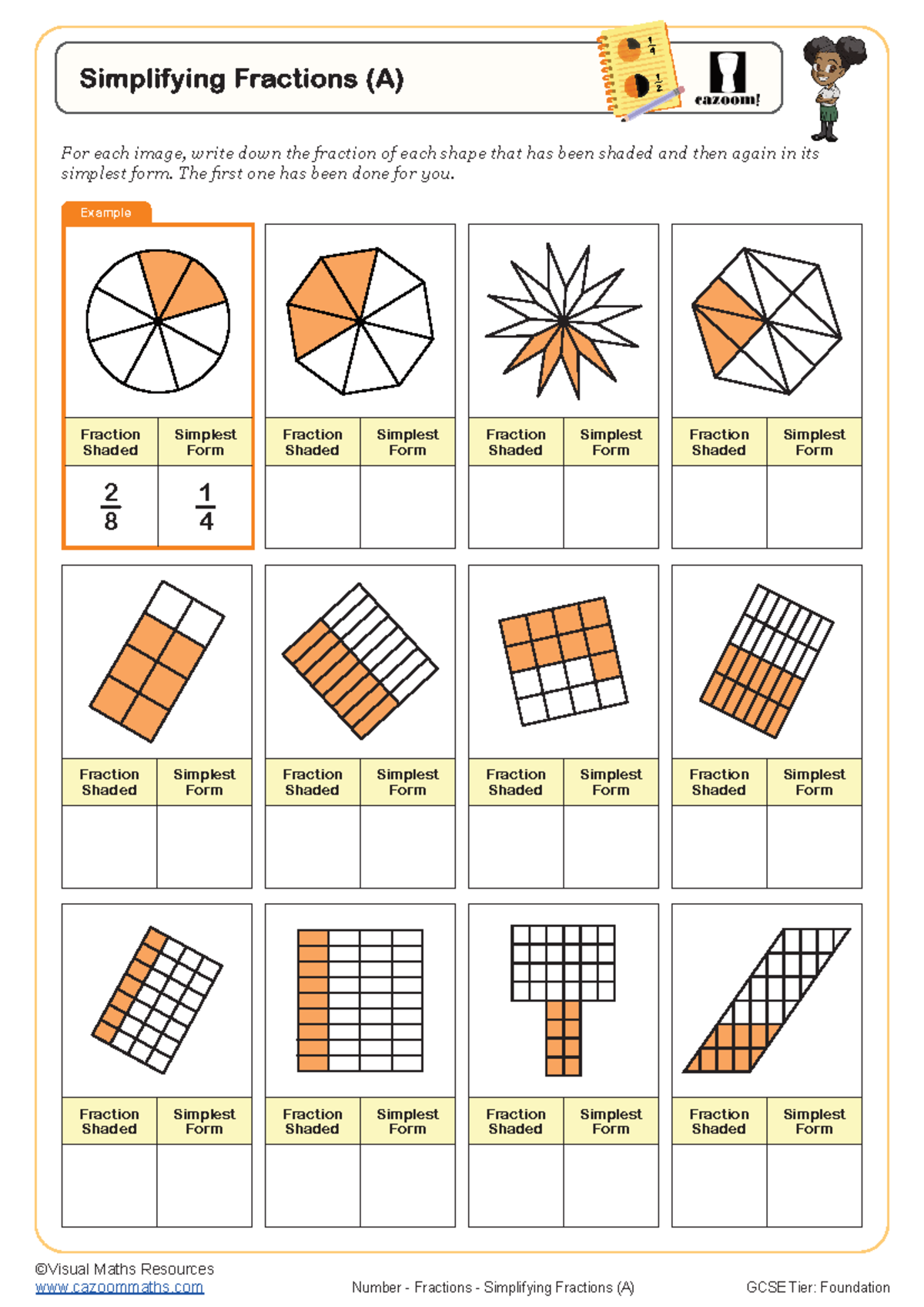Worksheet 3 - ©Visual Maths Resources cazoommaths Number - Fractions ...