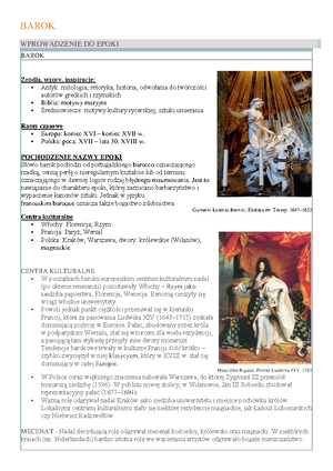 Barok nowy. wersaja b odt - Sprawdzian z epoki baroku wersja b Kiedy ...