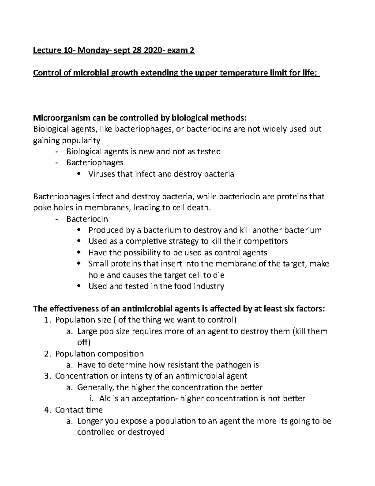 Lecture 10- control of microbes - Lecture 10- Monday- sept 28 2020 ...