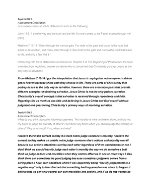 CWV 101 Topic 5 - Topic 5 DQ 1 Assessment Description After reading the ...