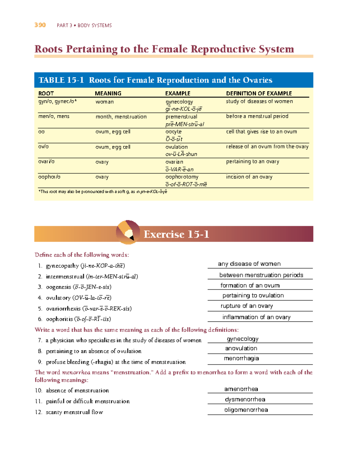 Tarea Chapter 15 - Answer medical terminology - 390 PART 3 • BODY ...