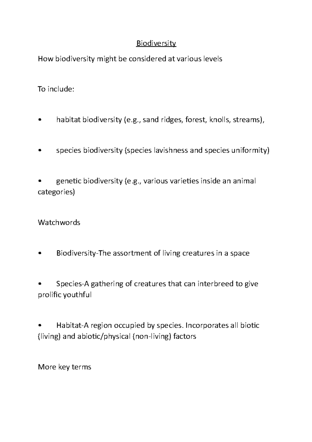 Biodiversity - Notes on Biology A Level - Biodiversity How biodiversity ...