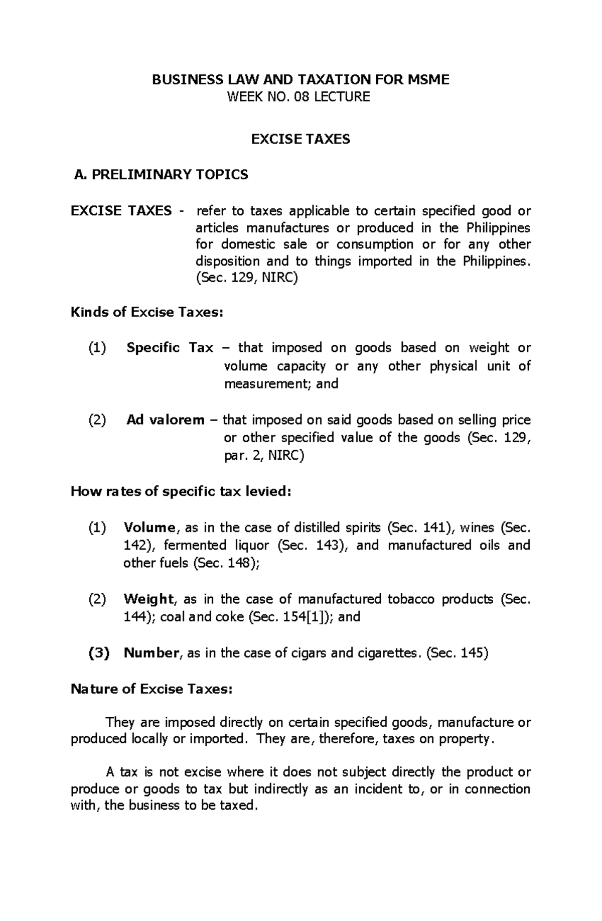 BLT-WEEK8 - good - BUSINESS LAW AND TAXATION FOR MSME WEEK NO. 08 ...