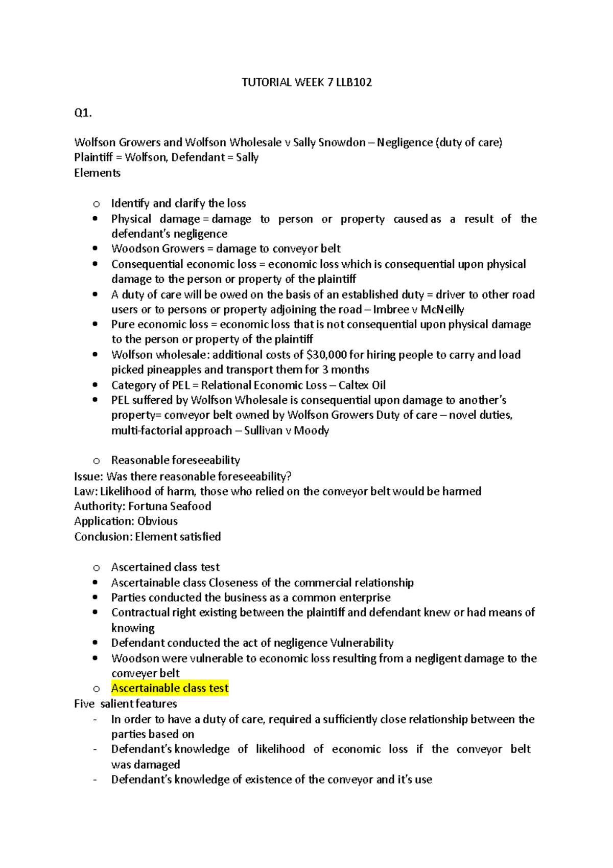 Tutorial WEEK 7 LLB102 - TUTORIAL WEEK 7 LLB Q1. Wolfson Growers and ...