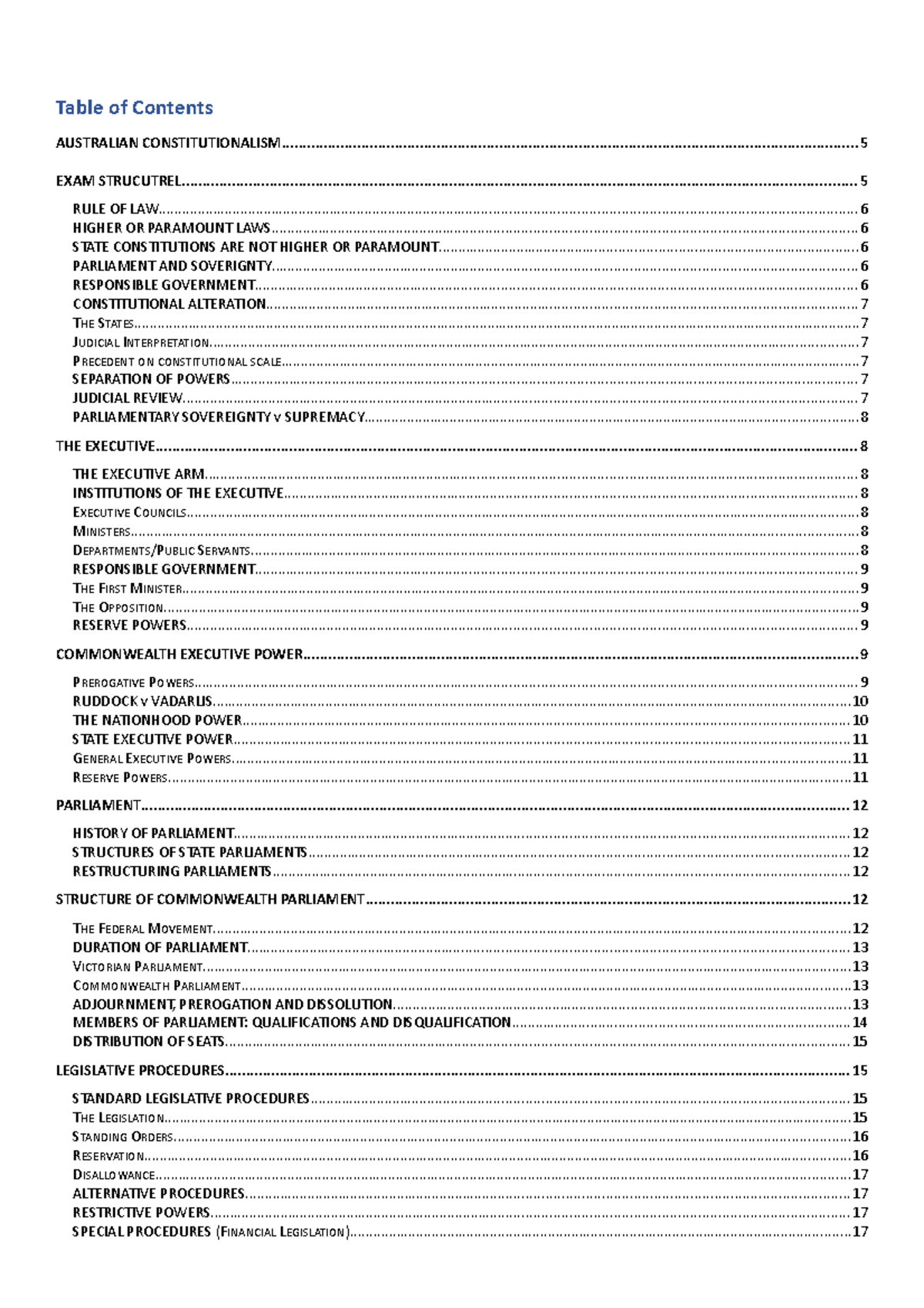 Constitutional-law exam notes - Table of Contents AUSTRALIAN - Studocu