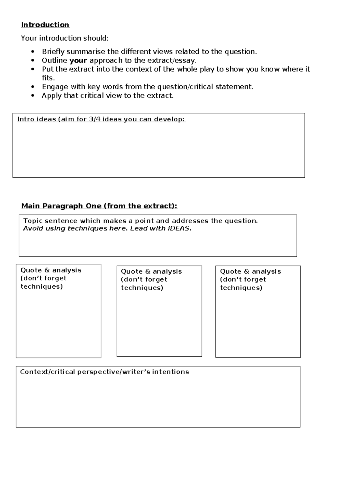 Essay plan guide - Introduction Your introduction should: Briefly ...
