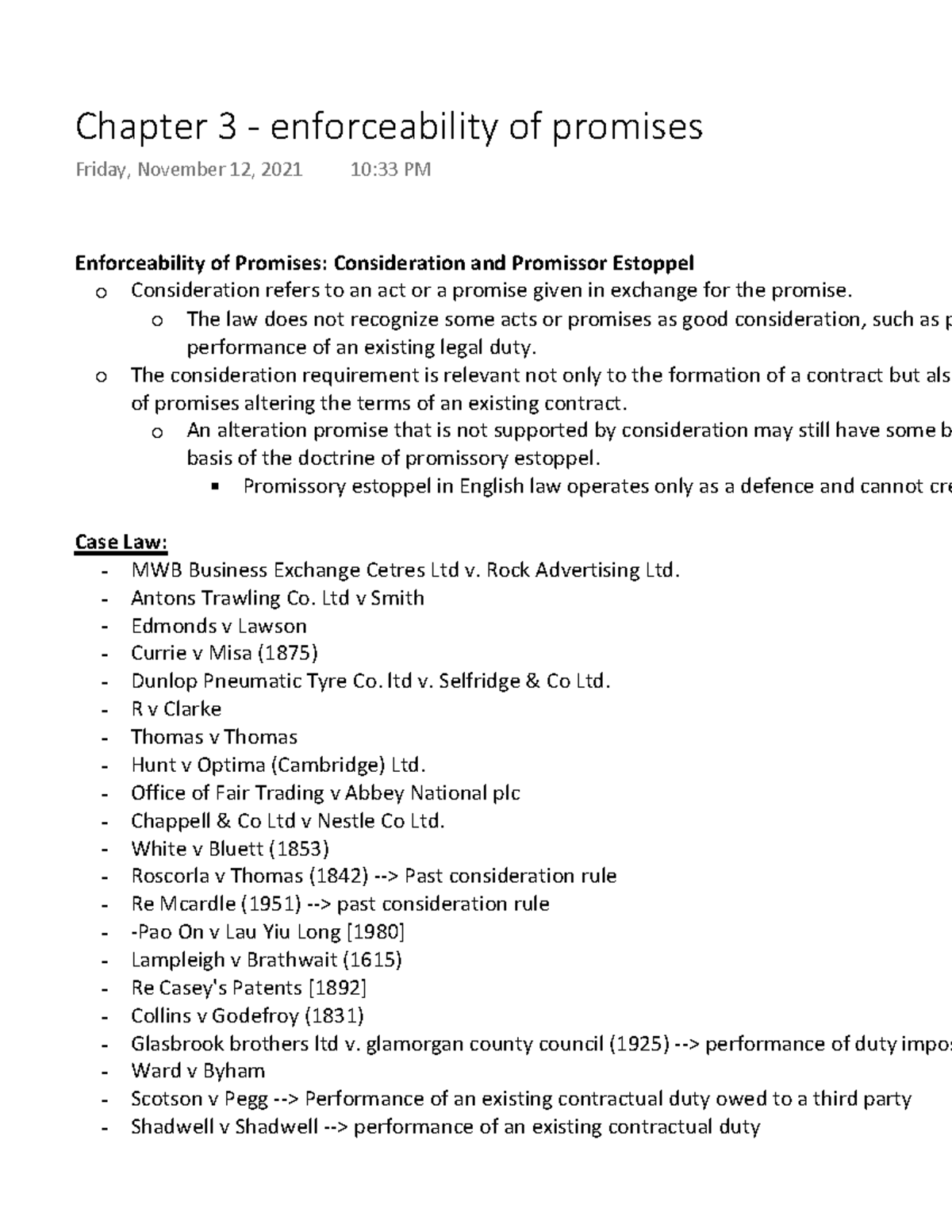 Chapter 3 - enforceability of promises - Enforceability of Promises ...