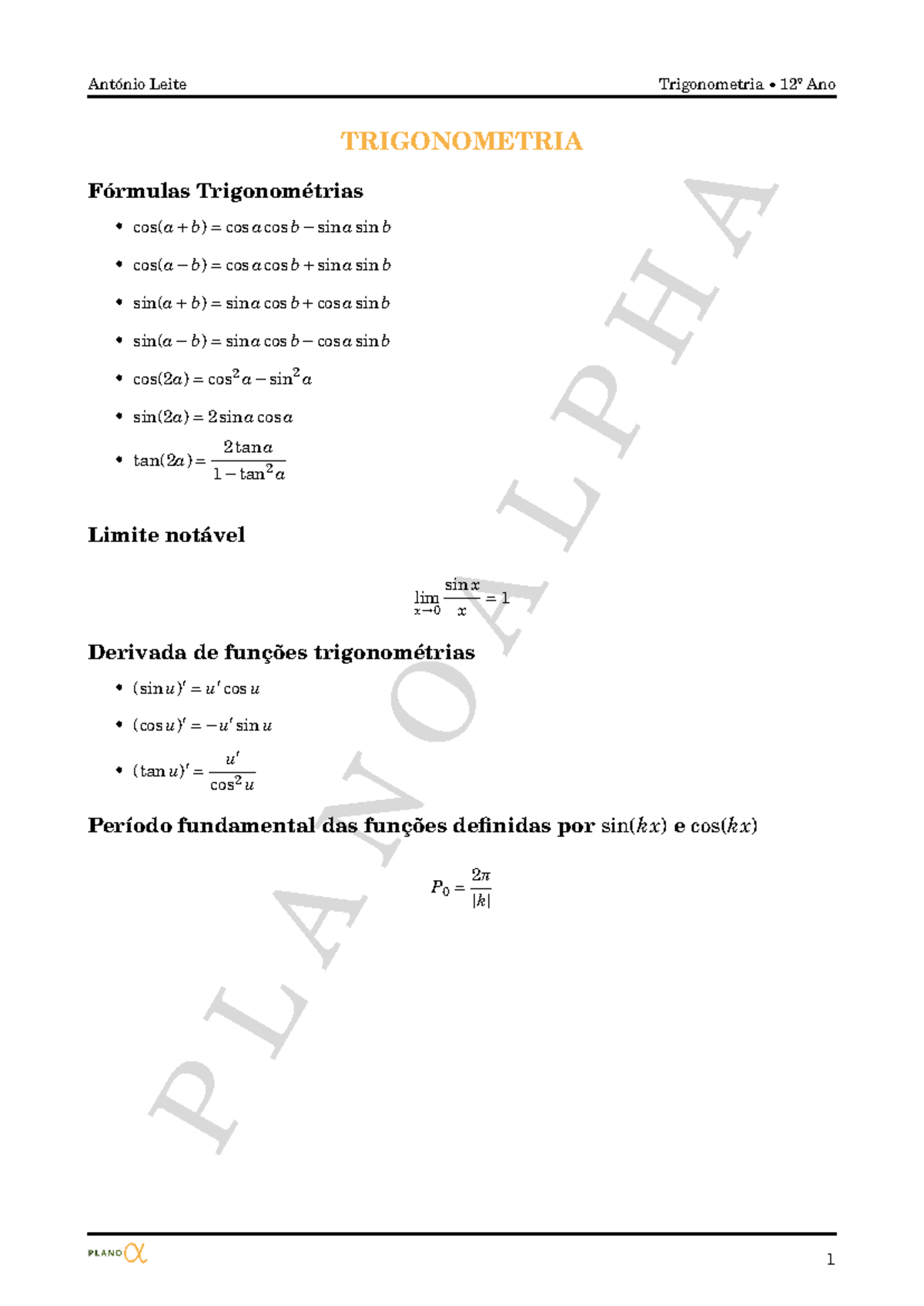 Mat Atrig - resumo de trigonometria - P L A N O A L P H A António Leite ...