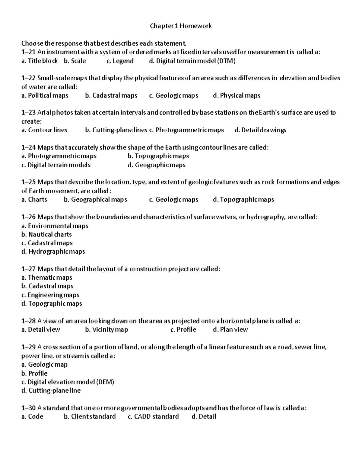 Homework-Chapter 1-2 - COURSE - Chapter 1 Homework Choose the response ...