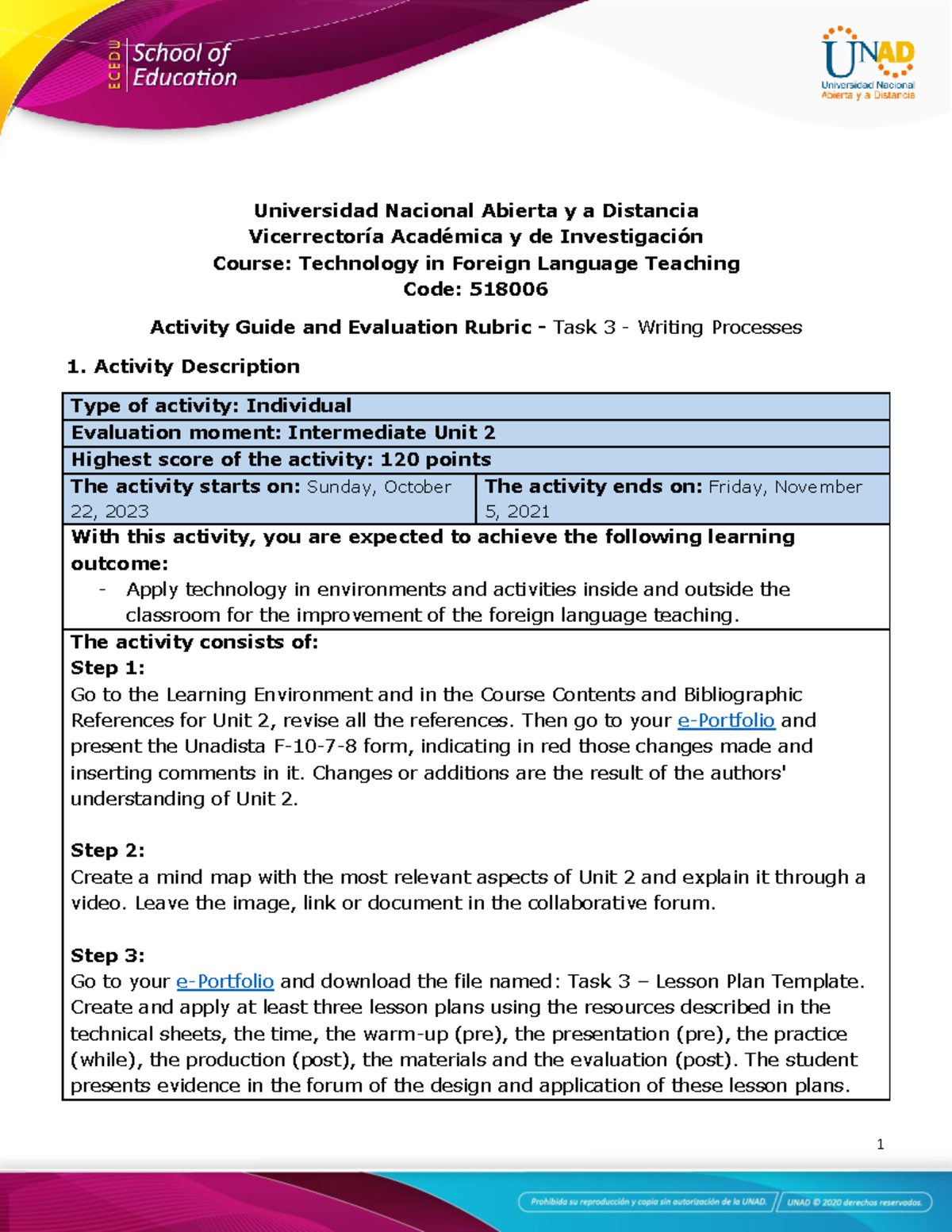 Activities guide and evaluation rubric - Unit 2- Task 3 - Writing ...