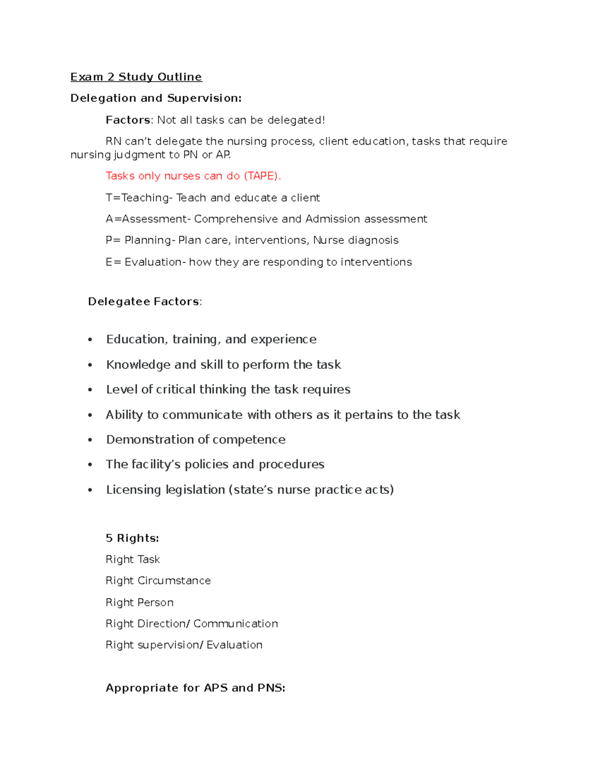 Exam 2 Study Outline guide - Exam 2 Study Outline Delegation and ...