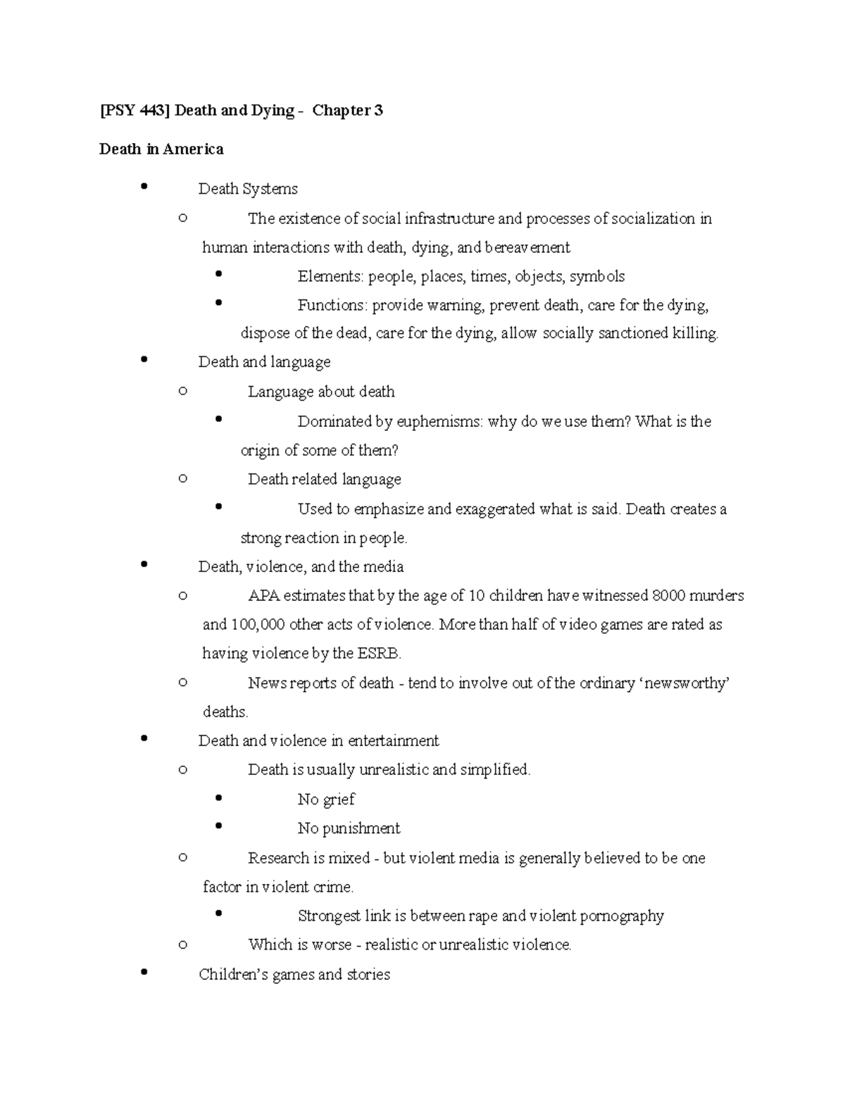 [PSY 443] Death and Dying - Chapter 3 - [PSY 443] Death and Dying ...