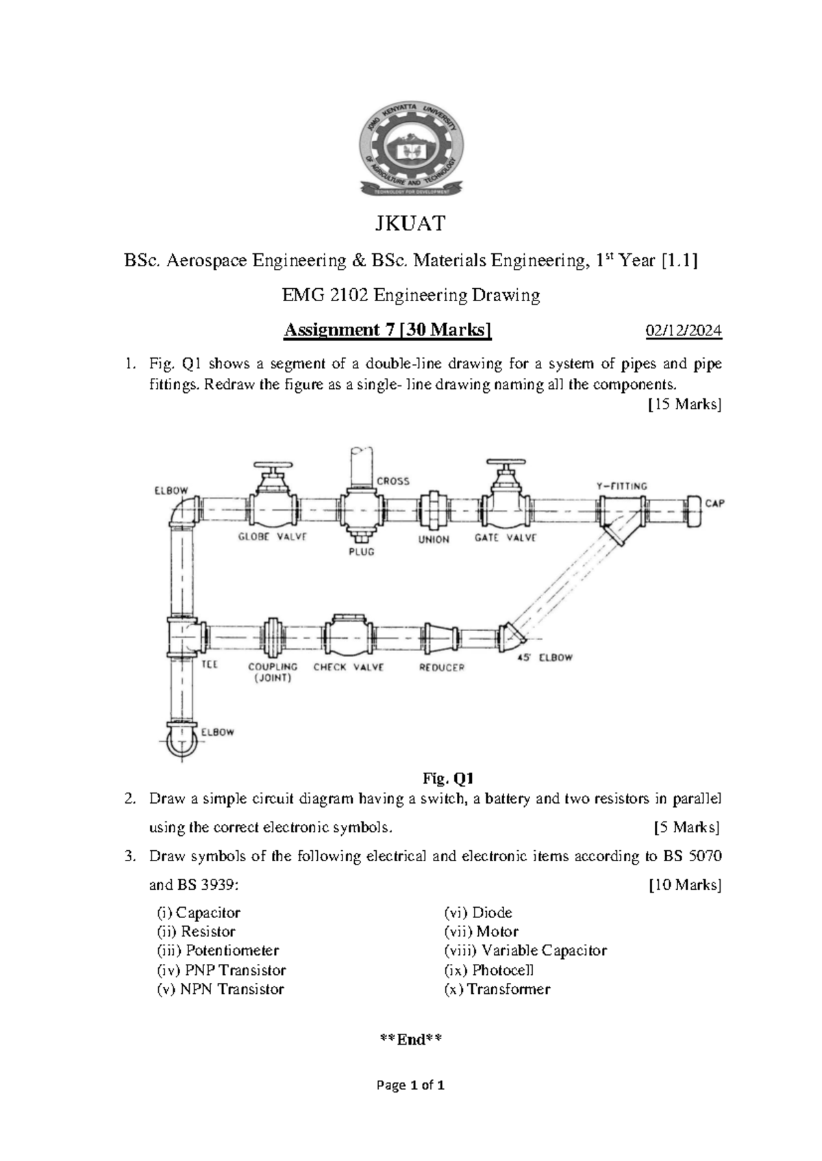 4. Assignment 7 - EMG 2102 Eng Drawing I - Page 1 of 1 JKUAT BSc ...