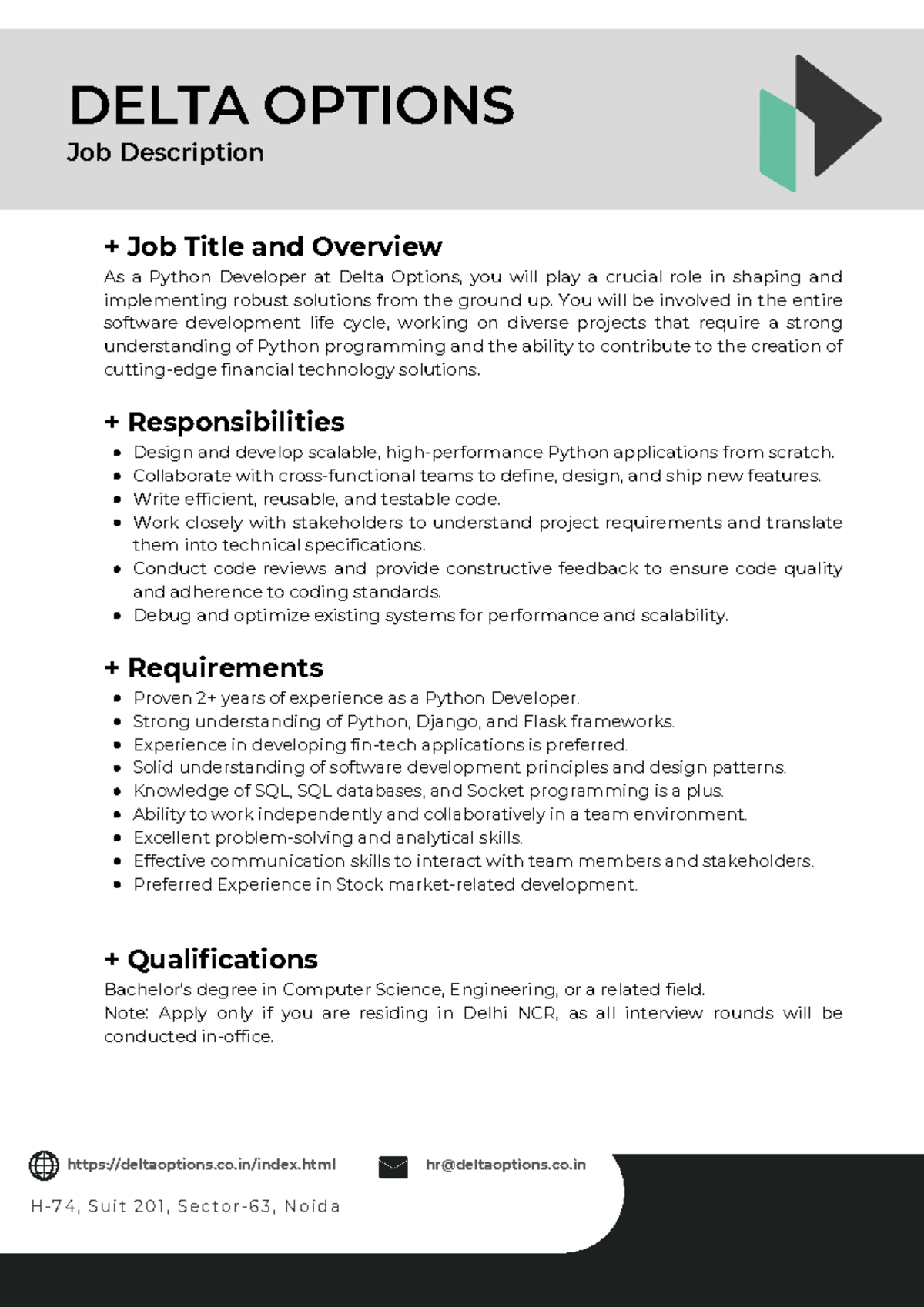 Python Developer JD - MNDBX - + Job Title and Overview As a Python ...