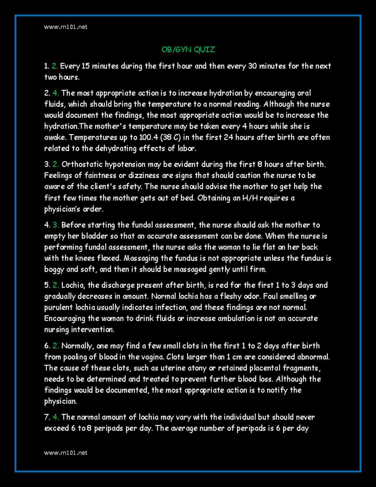 OB - Ob-gyne answer sheets for nursing board examination or nclex - OB ...