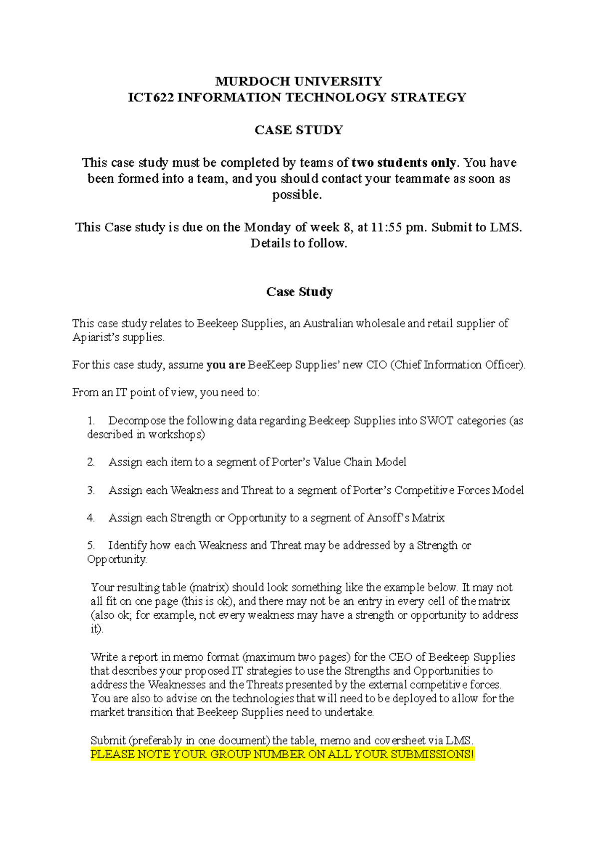 ICT622 Assignment 1 Case Study - MURDOCH UNIVERSITY ICT622 INFORMATION ...