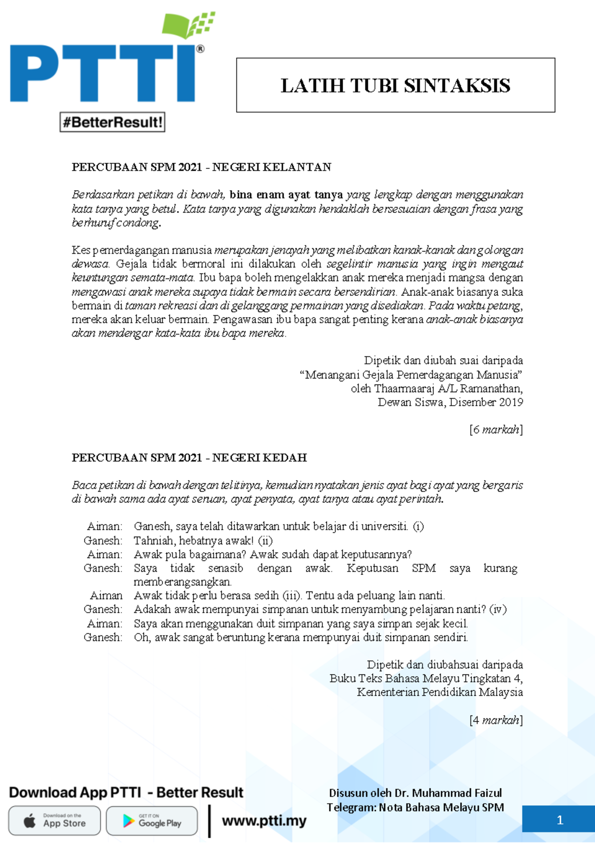 Latih Tubi Sintaksis - Koleksi Kertas Percubaan SPM - Disusun oleh Dr ...