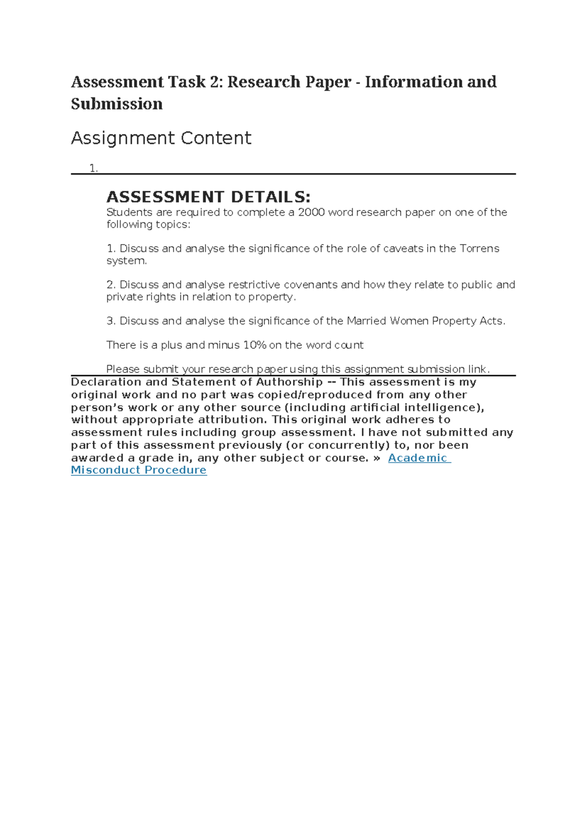 Land 2 Assessment Task 2 - Assessment Task 2: Research Paper ...