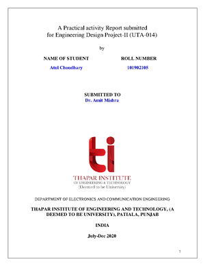 Copy of ECED Assignment-1 - Assignment- Engineering Design Project-I (UTA013) ASSIGNMENT - 1 ...
