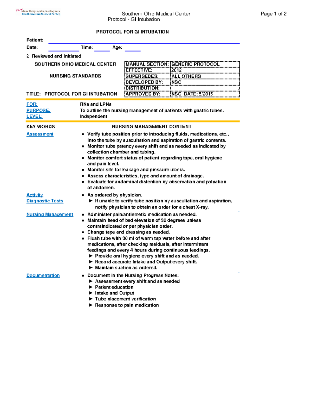 Protocol GI Intubation - Southern Ohio Medical Center Protocol - GI ...