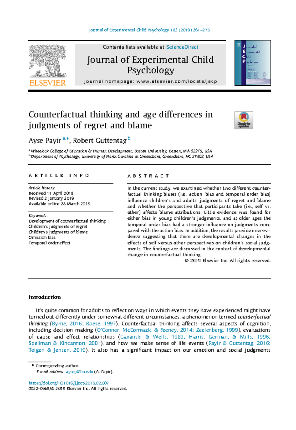 Counterfactual thinking and age differences in judgments of regret and ...