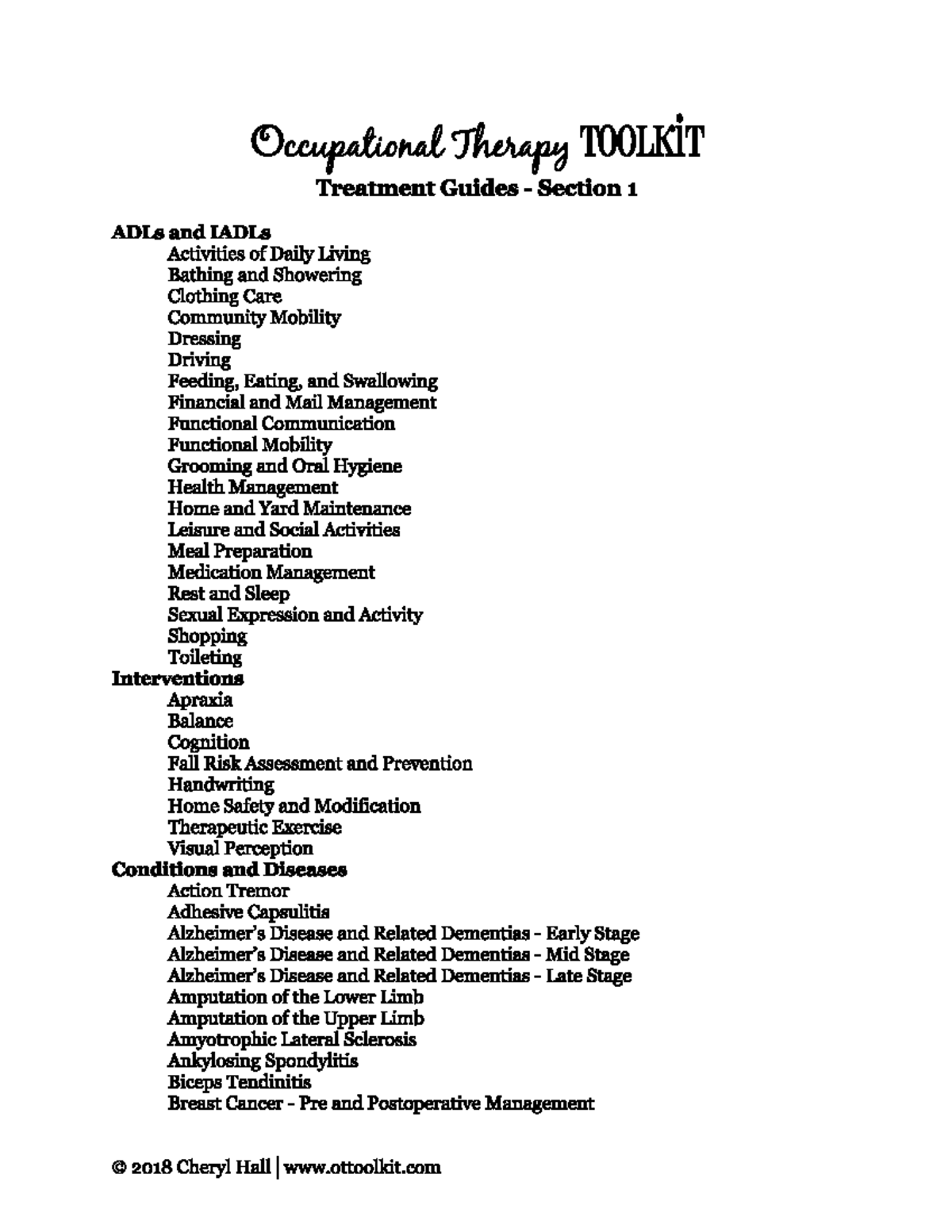 Occupational Therapy ADL's, and IADL's - Occupational Therapy TOOLKIT ...