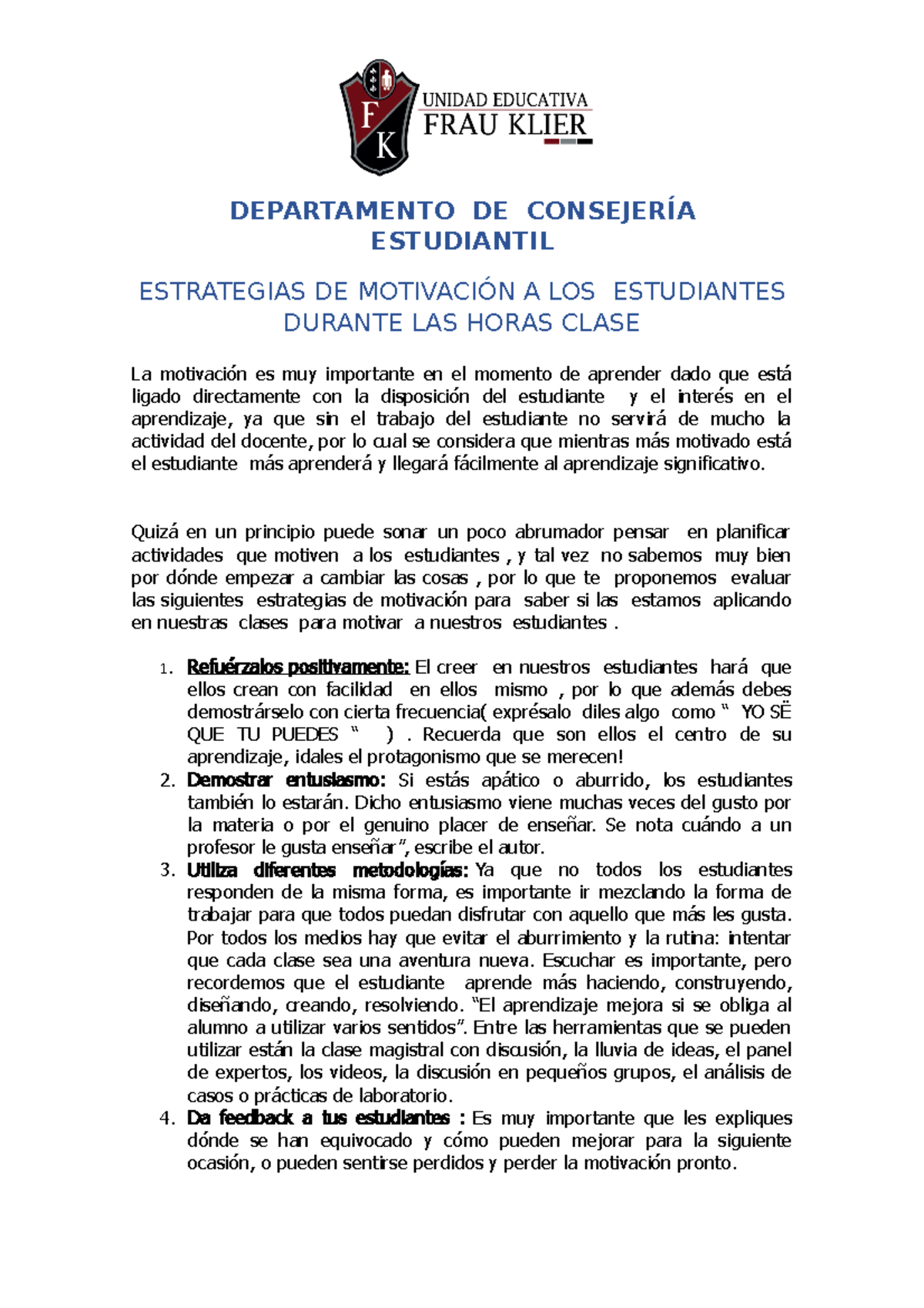 Estrategias DE Motivación A LOS Estudiantes Durante LAS Horas Clase ...