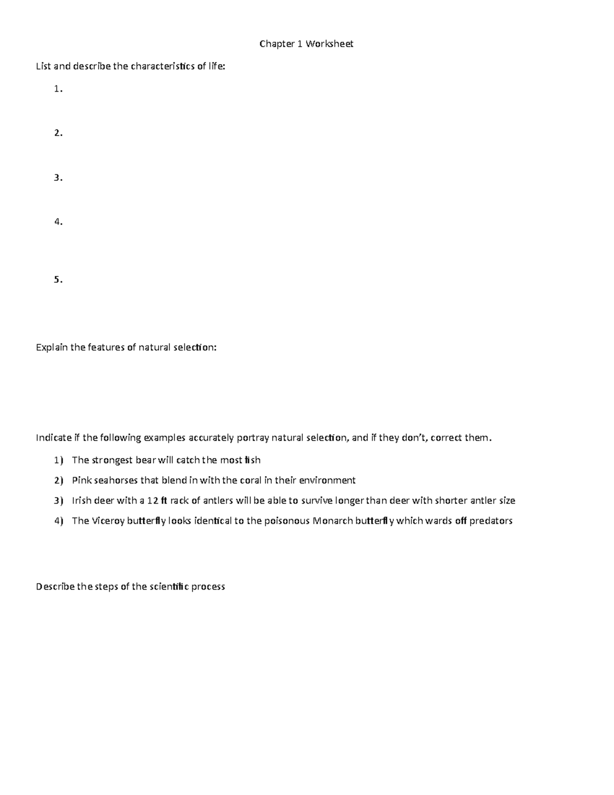 Chapter 1 Worksheet 1 - Chapter 1 Worksheet List and describe the ...