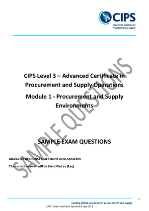 Sample Questions L4 Module 2 - Leading global excellence in procurement and supply 1 CIPS Level ...
