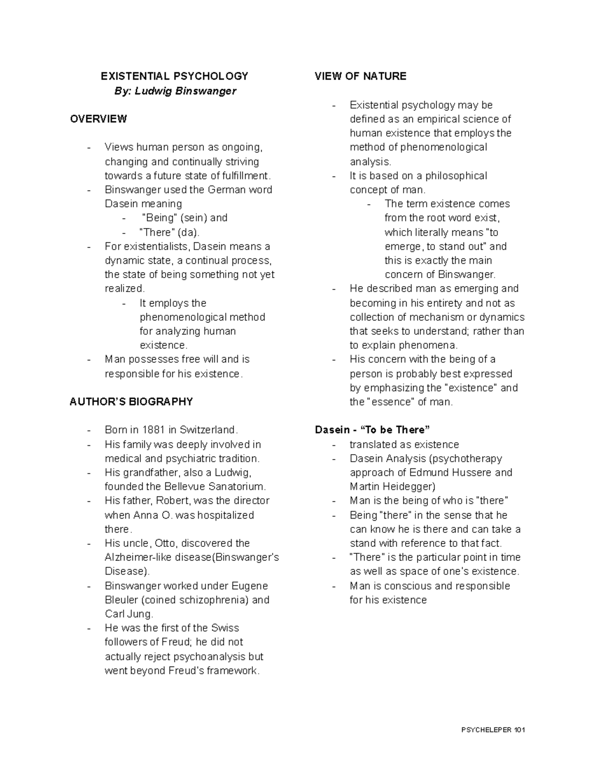 L. Binswanger - Reviewers for Theories of Personality. - EXISTENTIAL ...