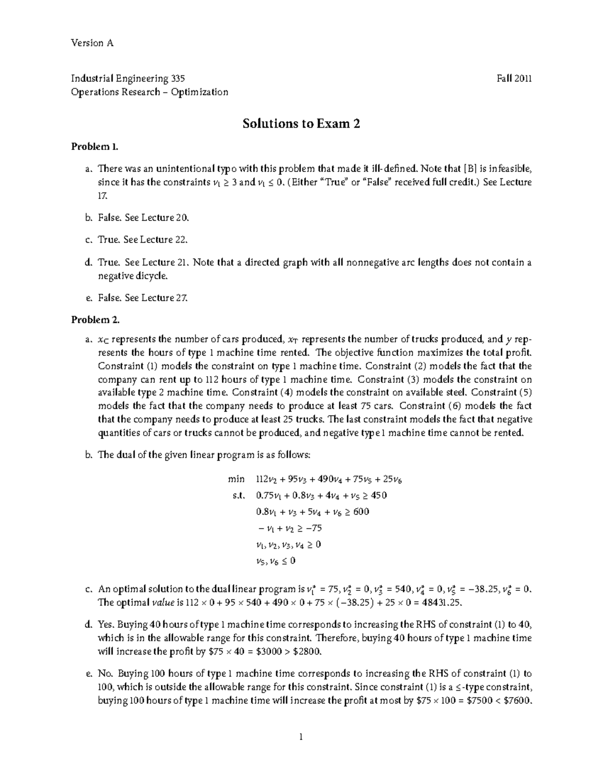 IE335 Fall2011 Exam2ASol - Version A Industrial Engineering çç Fall ...