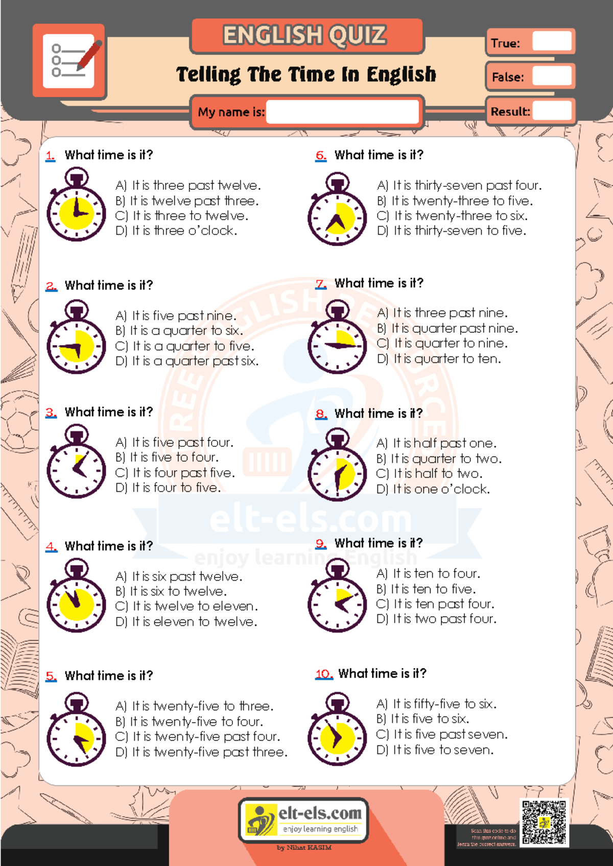 Quiz telling the time - Telling The Time In English What time is it? A ...