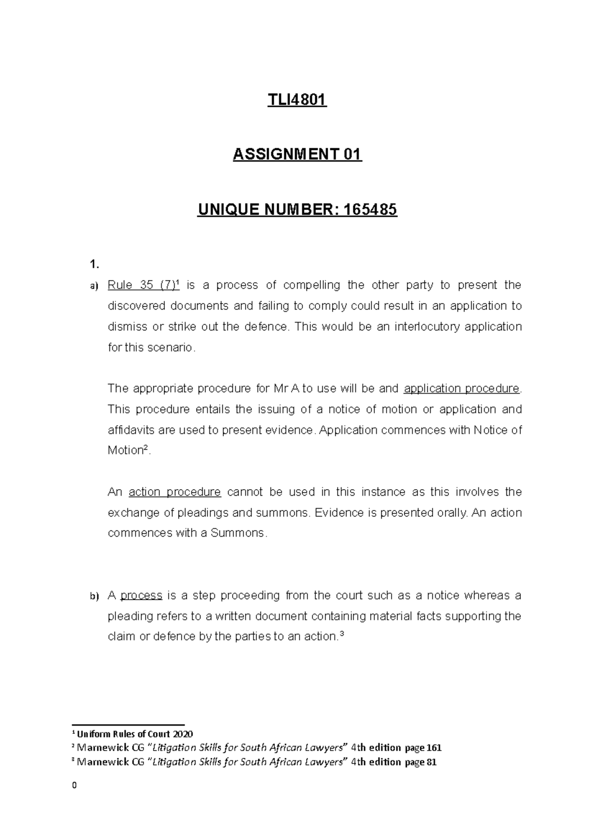 Assignment 1 TLI4801 - Copy - TLI ASSIGNMENT 01 UNIQUE NUMBER: 165485 1 ...