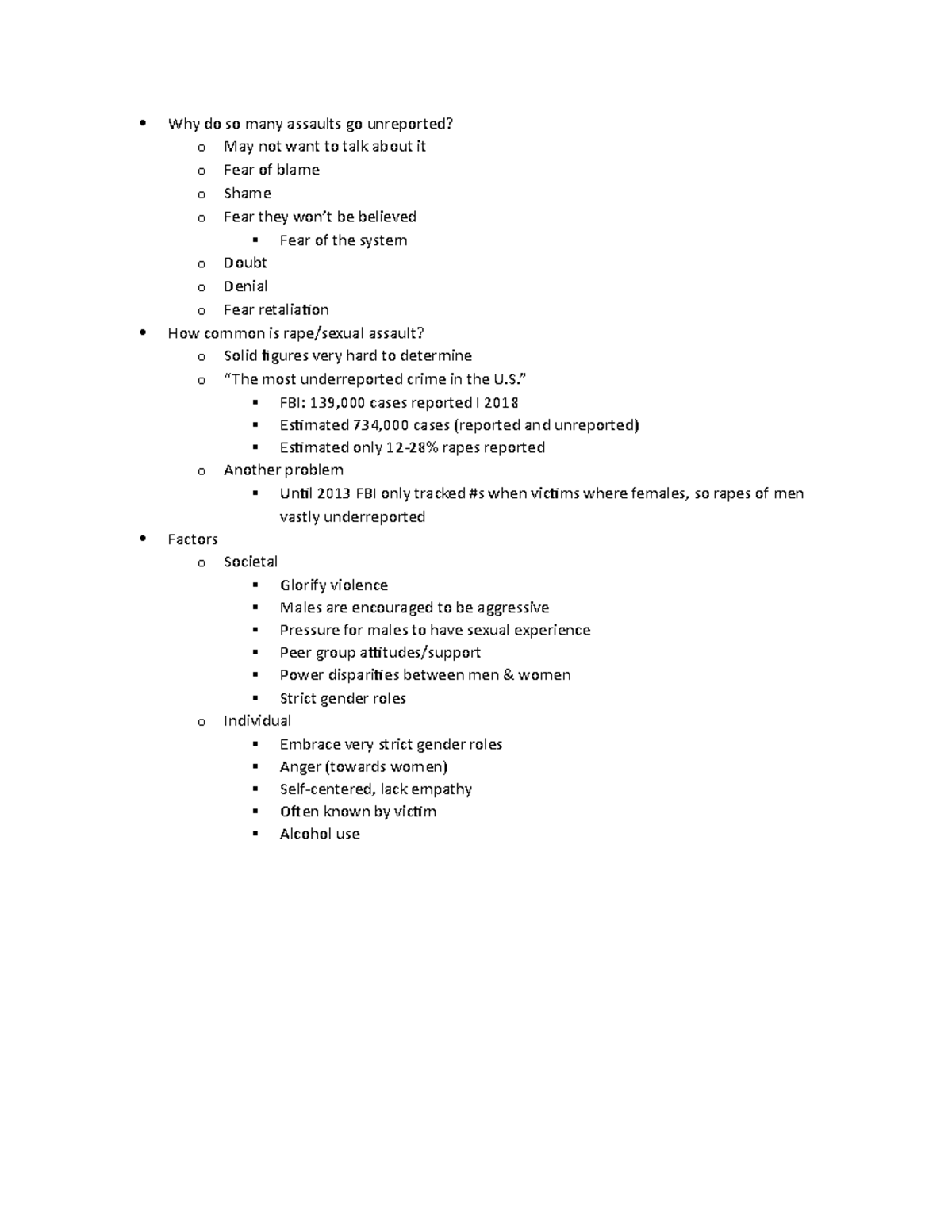 Assualt notes - Dr.Mosko - Why do so many assaults go unreported? o May ...