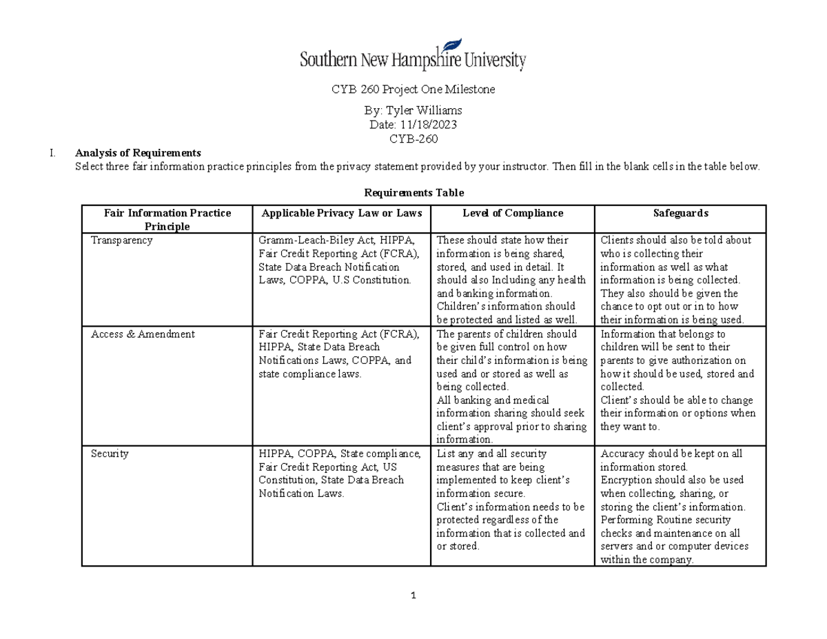CYB 260 Project One Milestone Tyler Williams - CYB 260 Project One ...