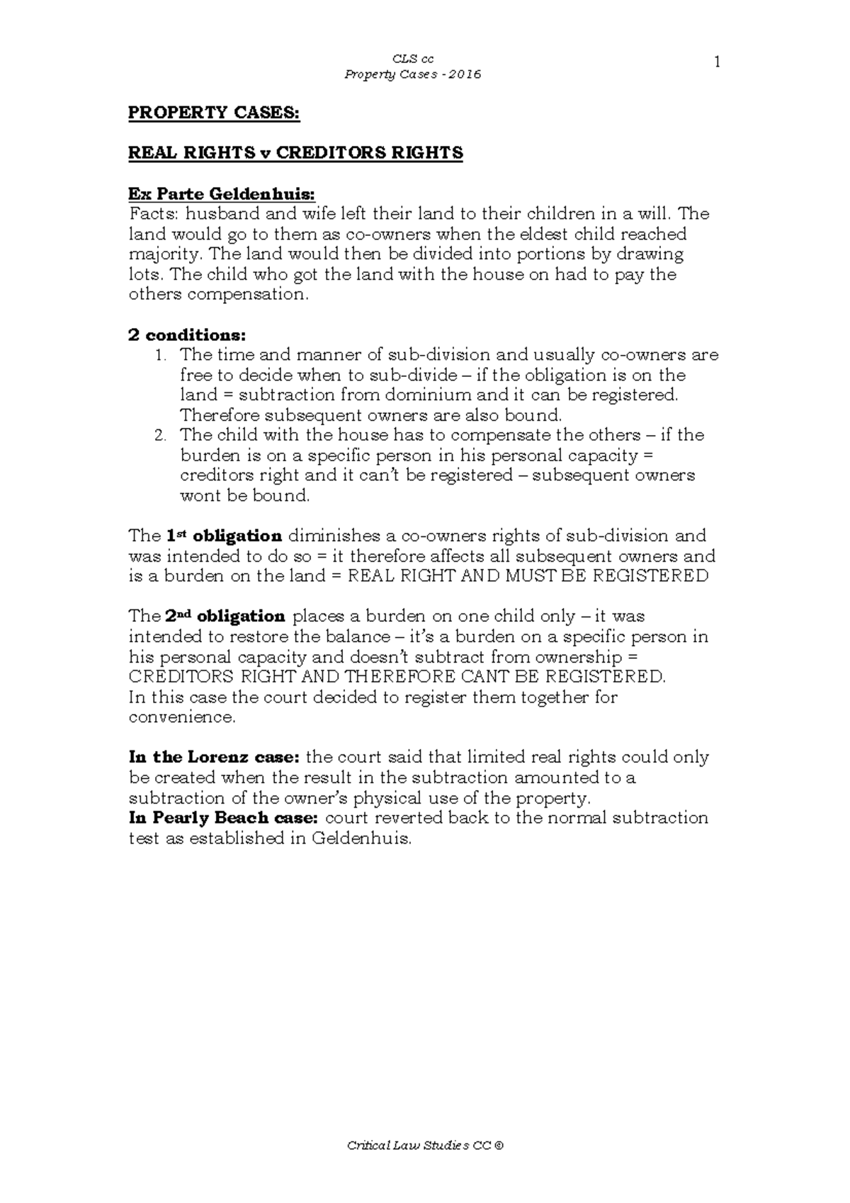 Property Cases - Pass with distinction - Property Cases - 2016 1 ...