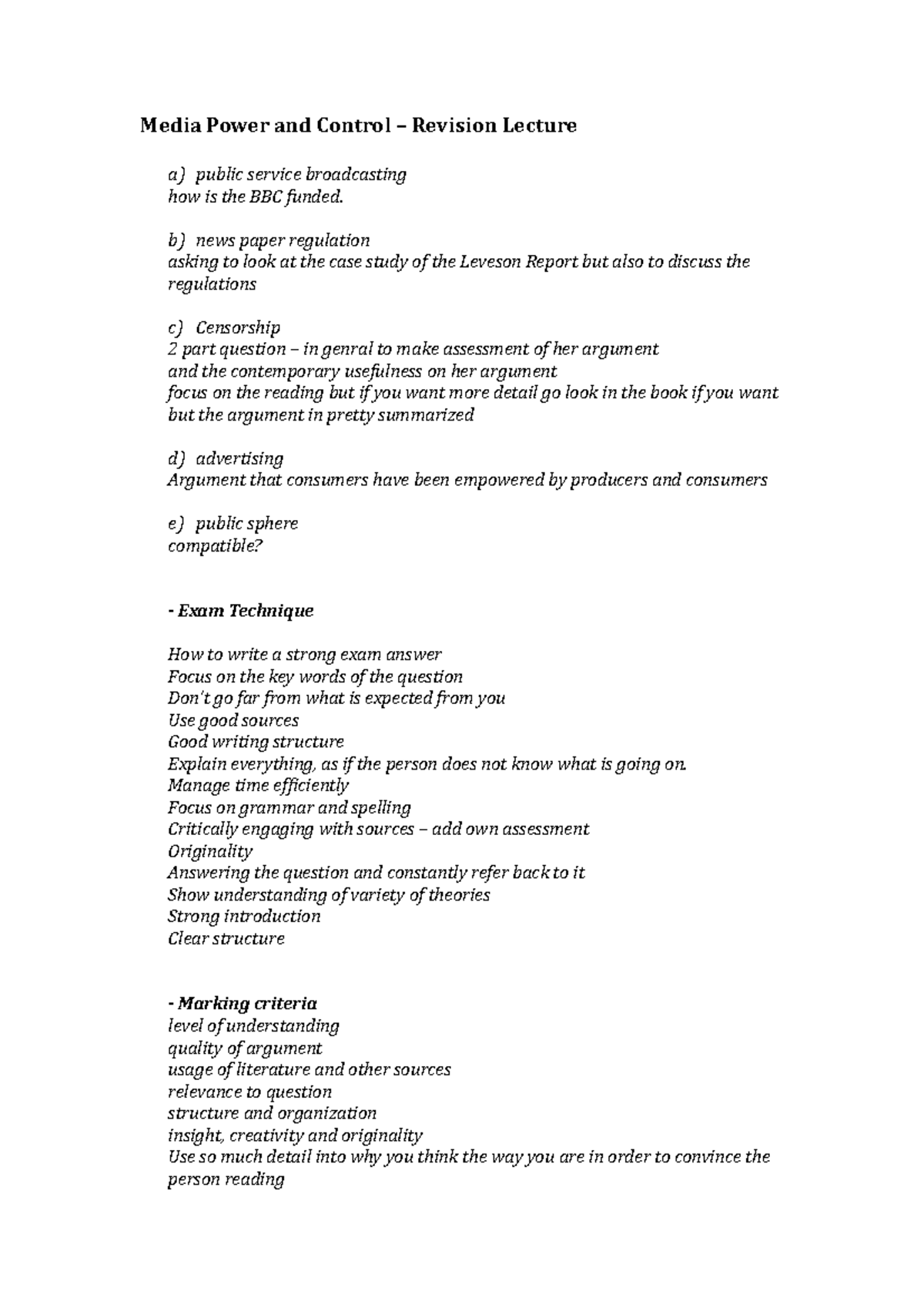 Media Power and Control – Revision Lecture - Media Power and Control ...