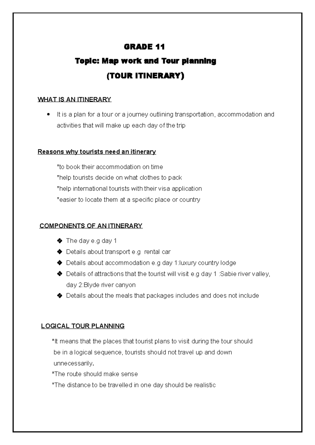 Grade 11 tour planning - GRADE 11 Topic: Map work and Tour planning ...