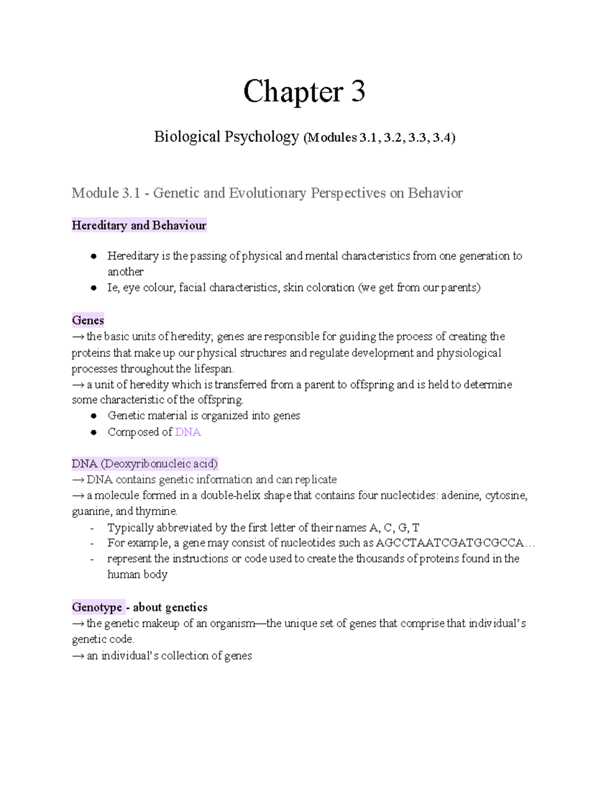 Chapter 3 - Lecture notes 3 - Chapter 3 Biological Psychology (Modules ...