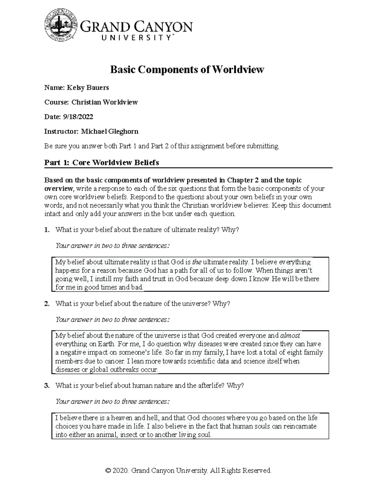 Basic Components of Worldview - Part 1: Core Worldview Beliefs Based on ...