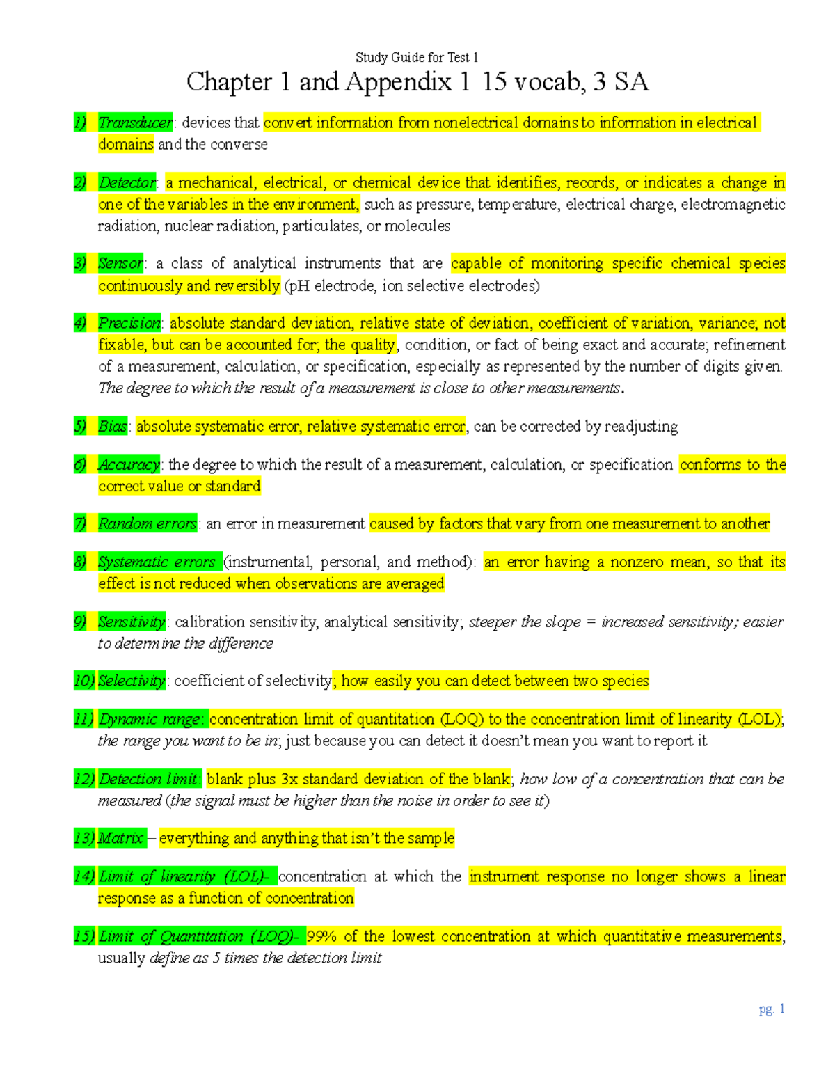 Study Guide for Test 1 (1-11-18) - Chapter 1 and Appendix 1 15 vocab, 3 ...