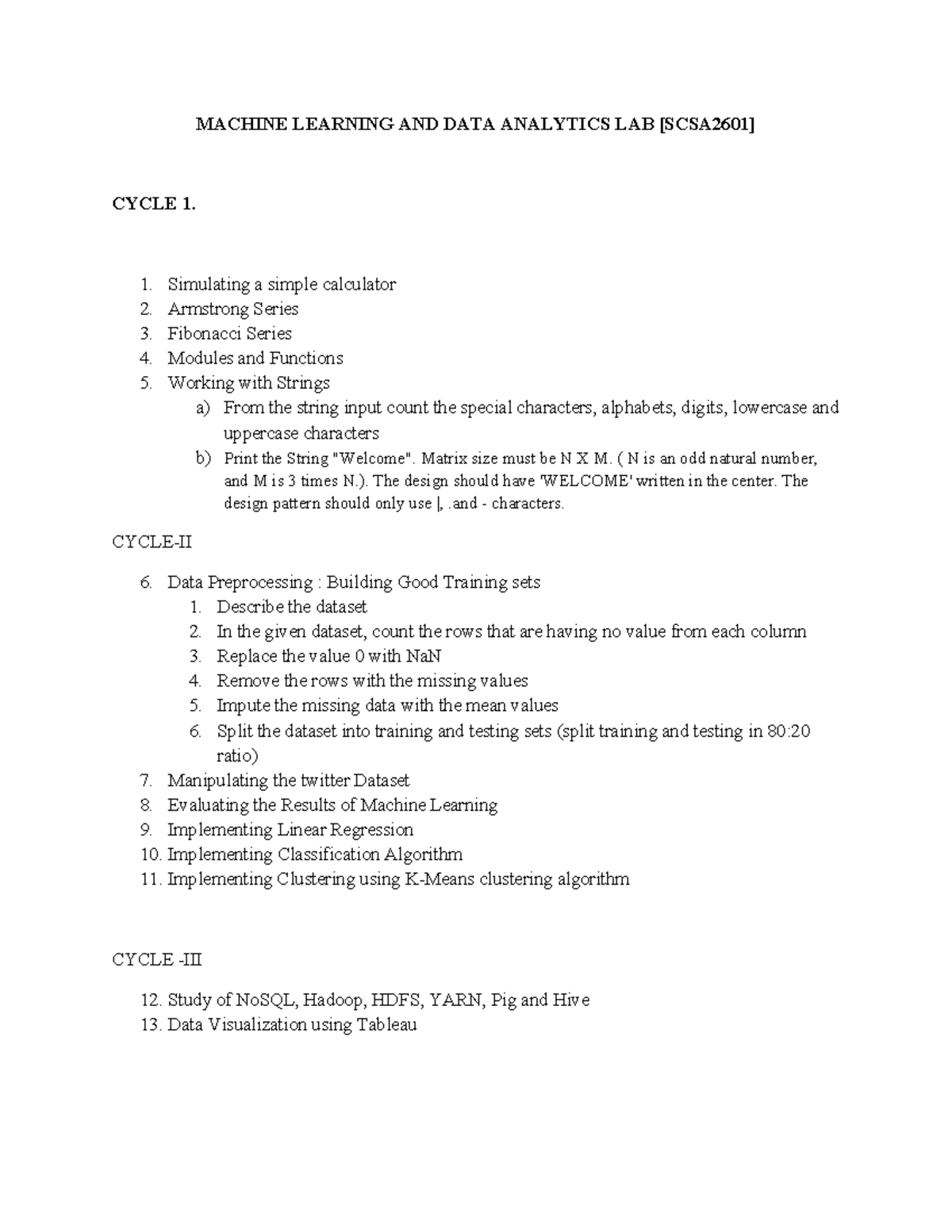 Machine Learning AND DATA Analytics LAB - MACHINE LEARNING AND DATA ...