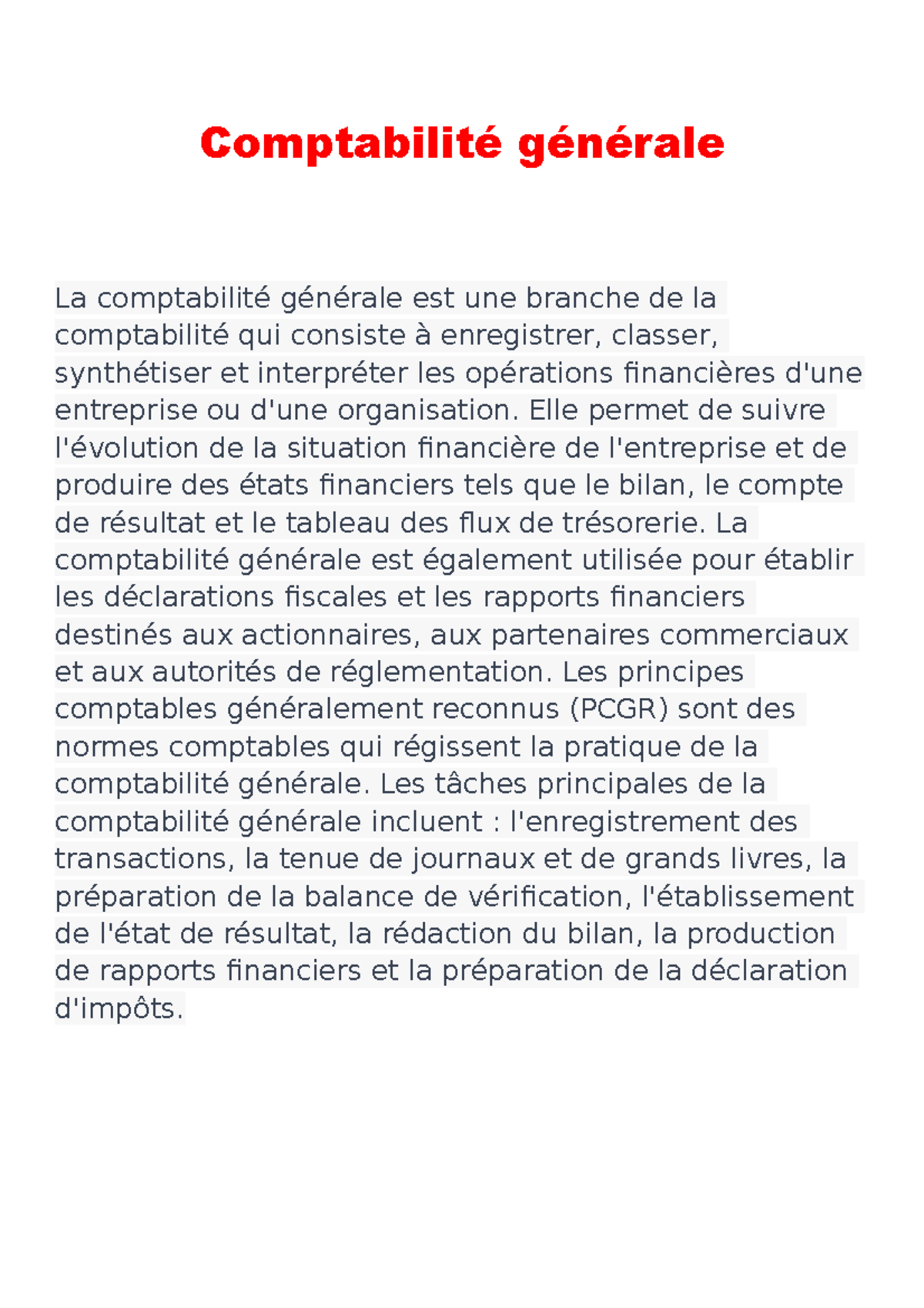Comptabilité générale - Comptabilité générale La comptabilité générale ...