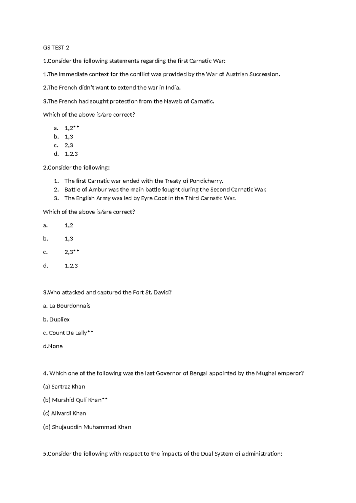 GS TEST 2 - The test includes important questions for testing the ...