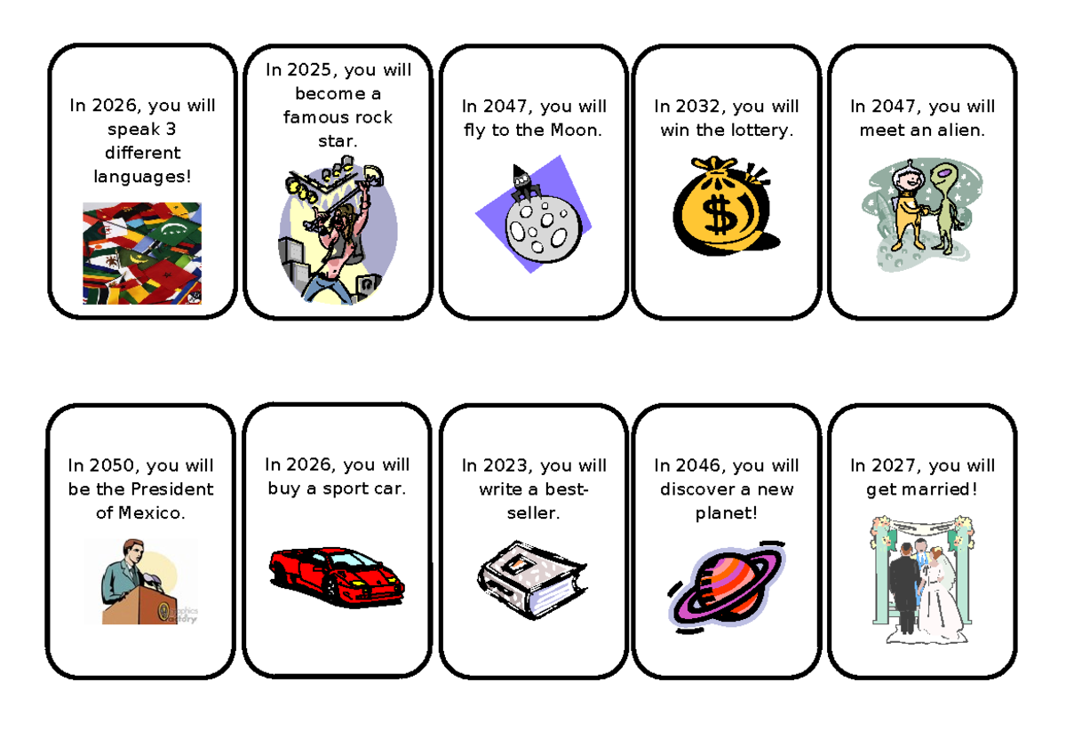 Future Simple WILL fortune teller - Ingles - In 2047, you will fly to ...